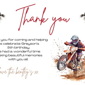 Motorbike Thank You Card, Boys Birthday Thank You Card, Motorcross ...