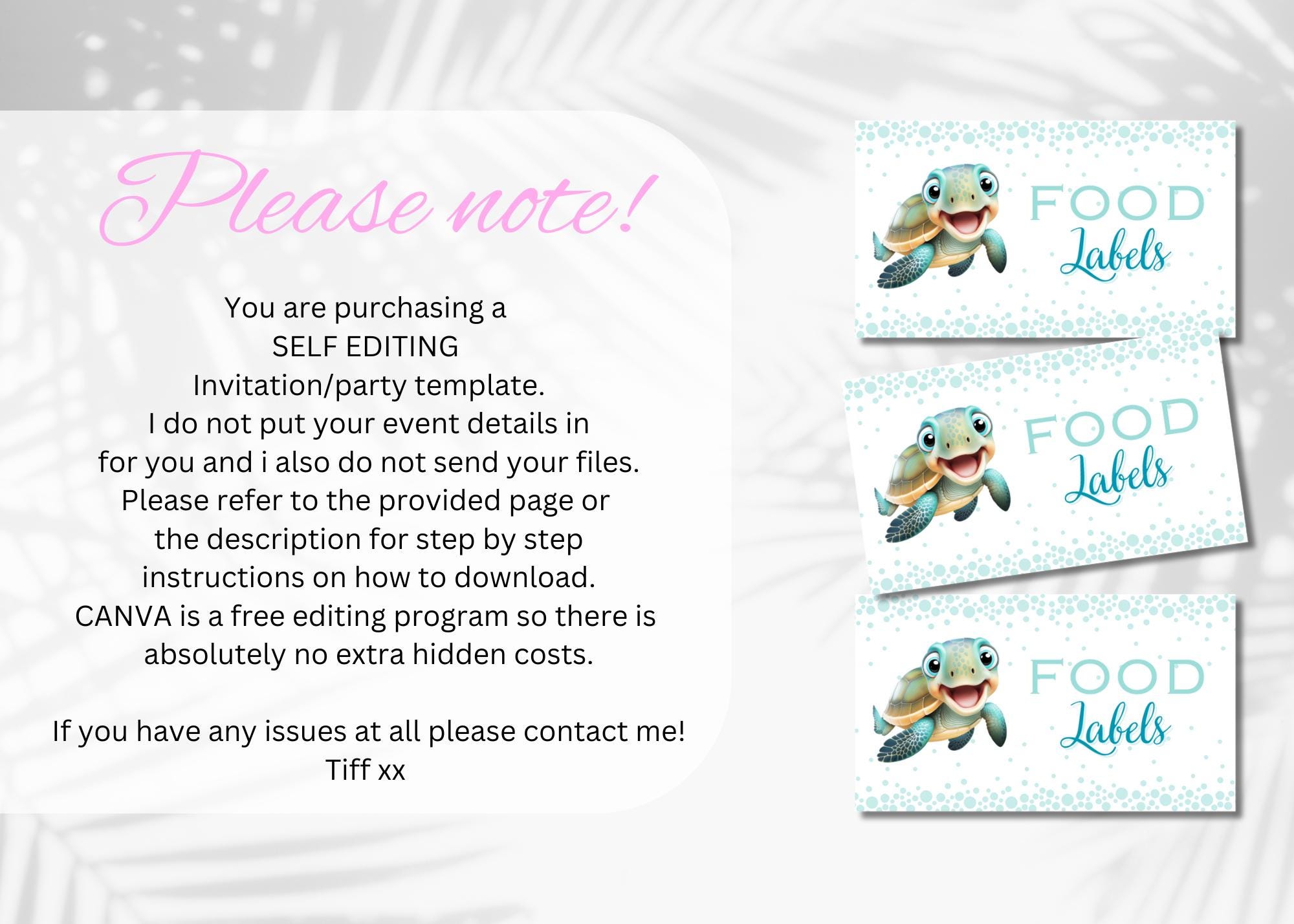 Turtle Food Labels, Turtley Awesome First Birthday Party Food Labels ...