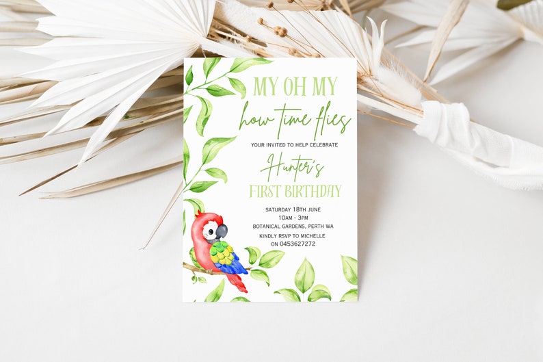 Editable Parrot Birthday Party Invitation, Pretty Birds Invite, My Oh ...
