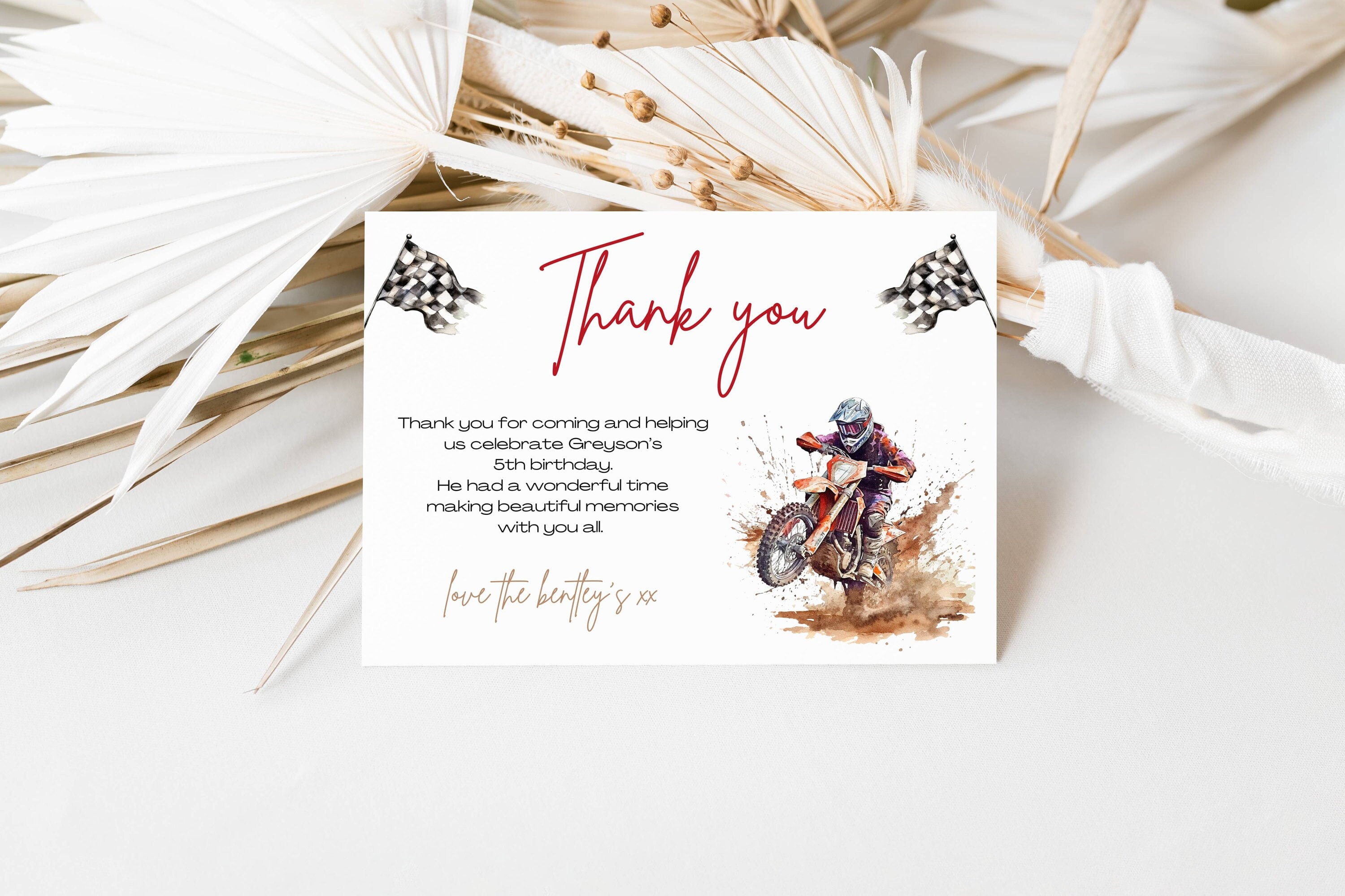 Motorbike Thank You Card, Boys Birthday Thank You Card, Motorcross ...