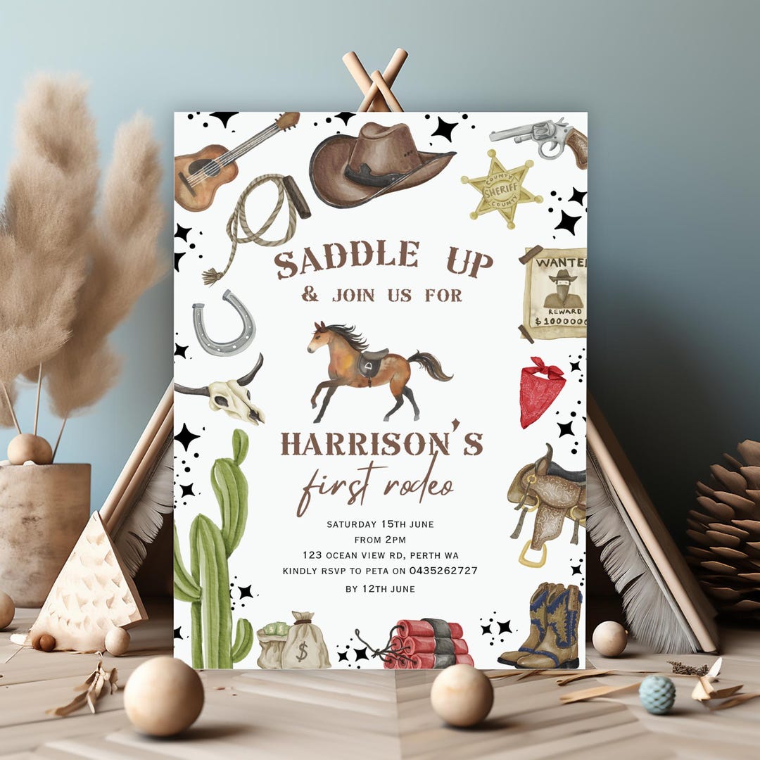 Cowboy Birthday Invitation, Boys Country and Western First Birthday ...
