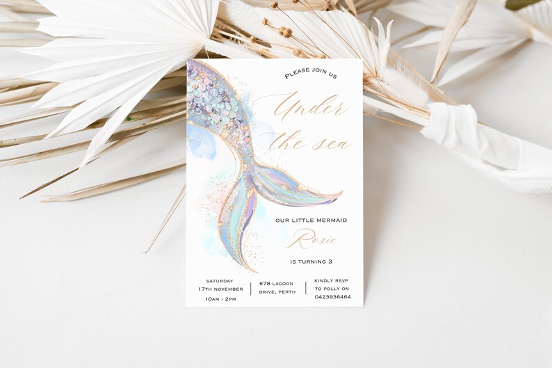 Mermaid Birthday Party Invitation, Under the Sea Mermaid Birthday Party ...