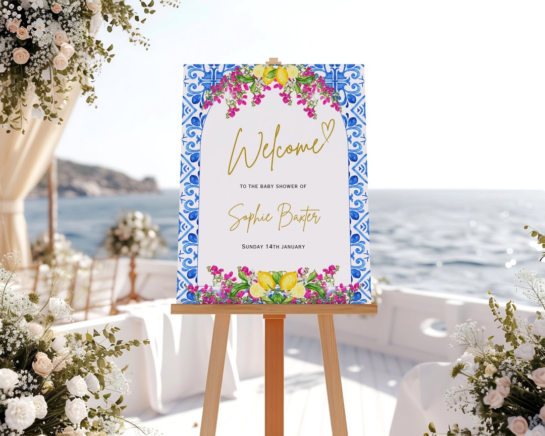 Lemon and Positano Tile Welcome Board, Amalfi Coast Baby Shower Signs ...