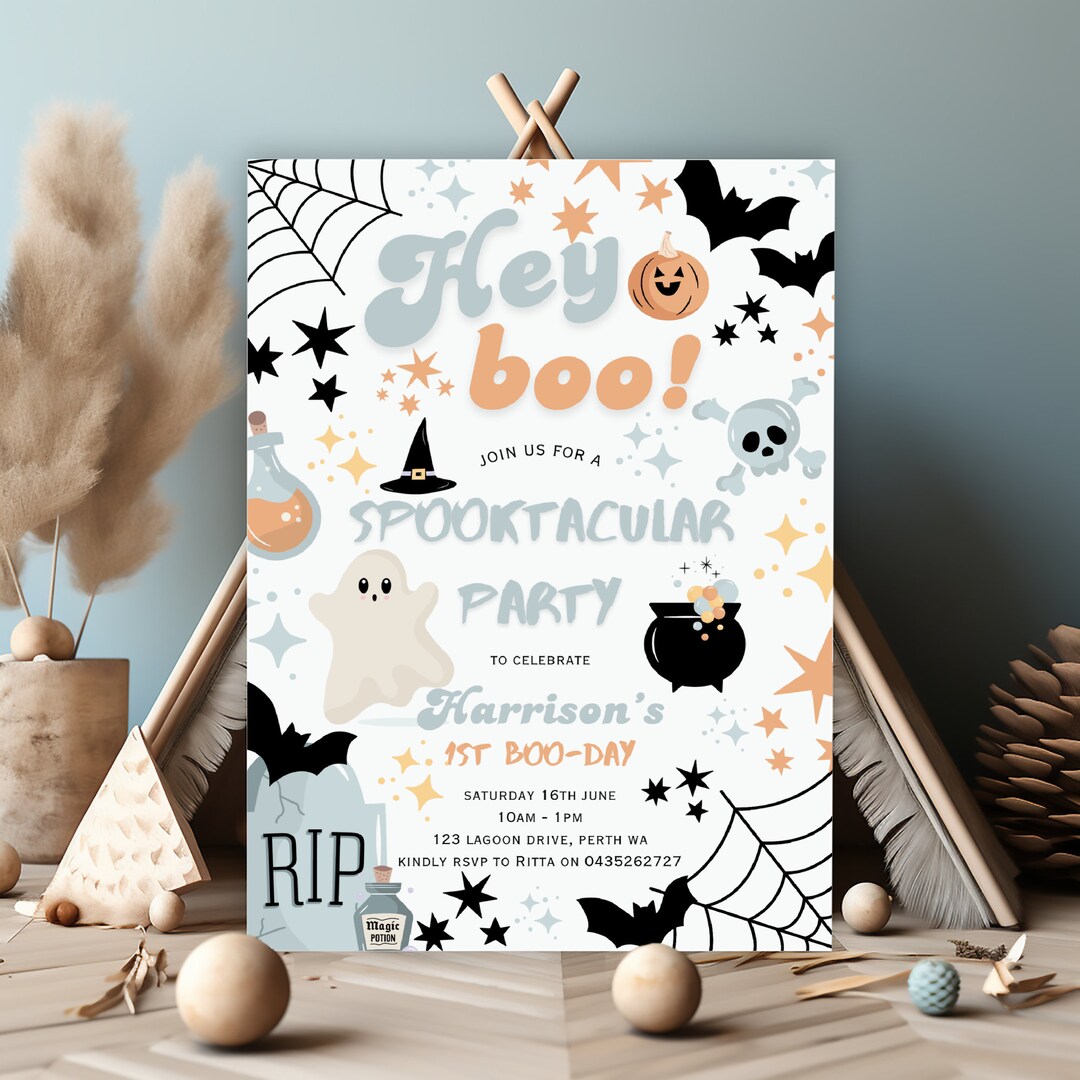Halloween Birthday Party Invitation, Hey Boo Invite, Halloween Party ...