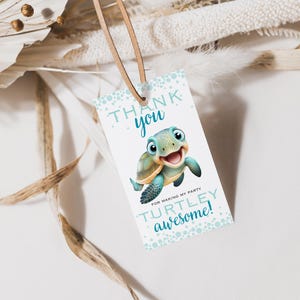 Turtle Thank You Gift Tag, Turtley Awesome Birthday Party Gift Tag ...