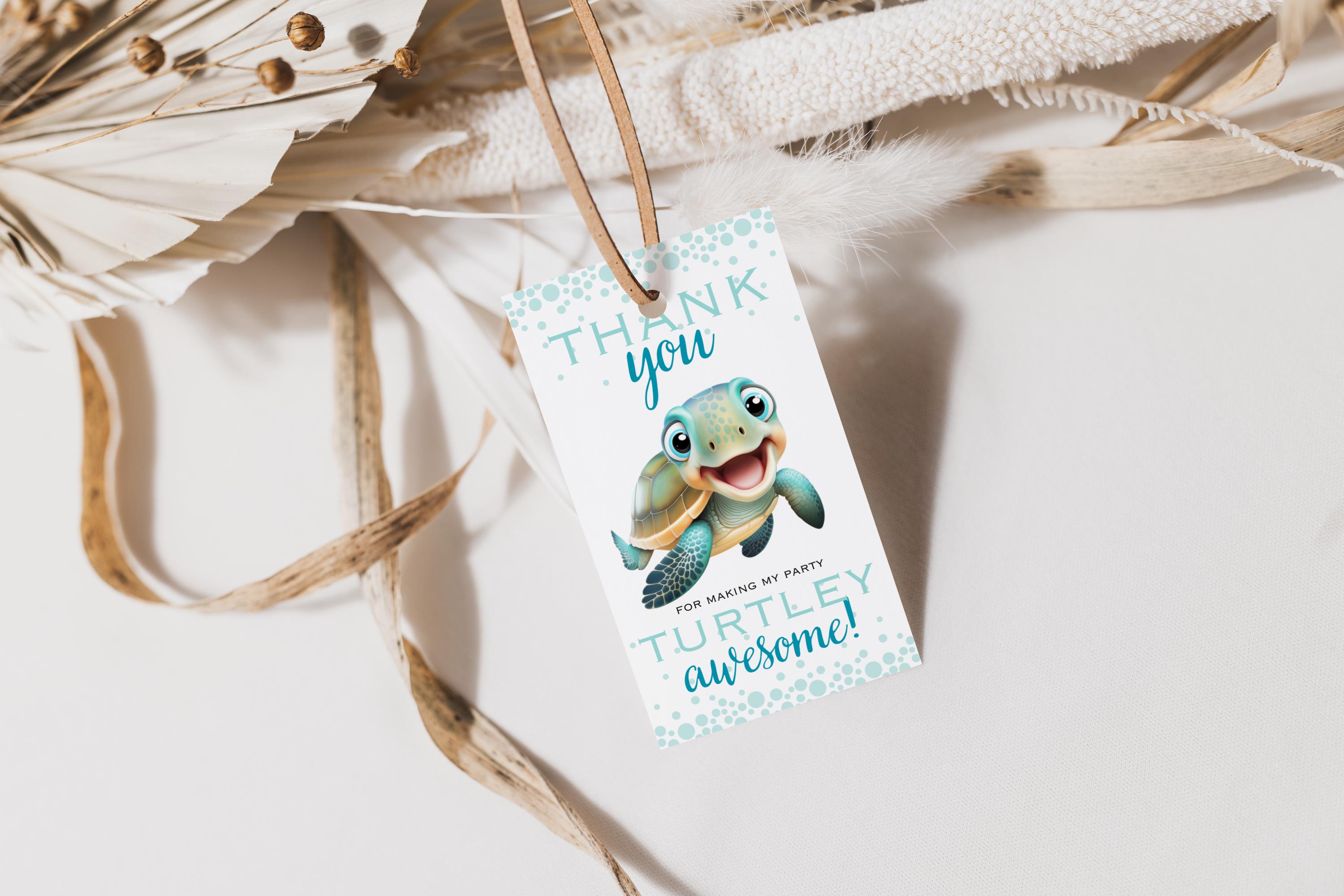 Turtle Thank You Gift Tag, Turtley Awesome Birthday Party Gift Tag ...