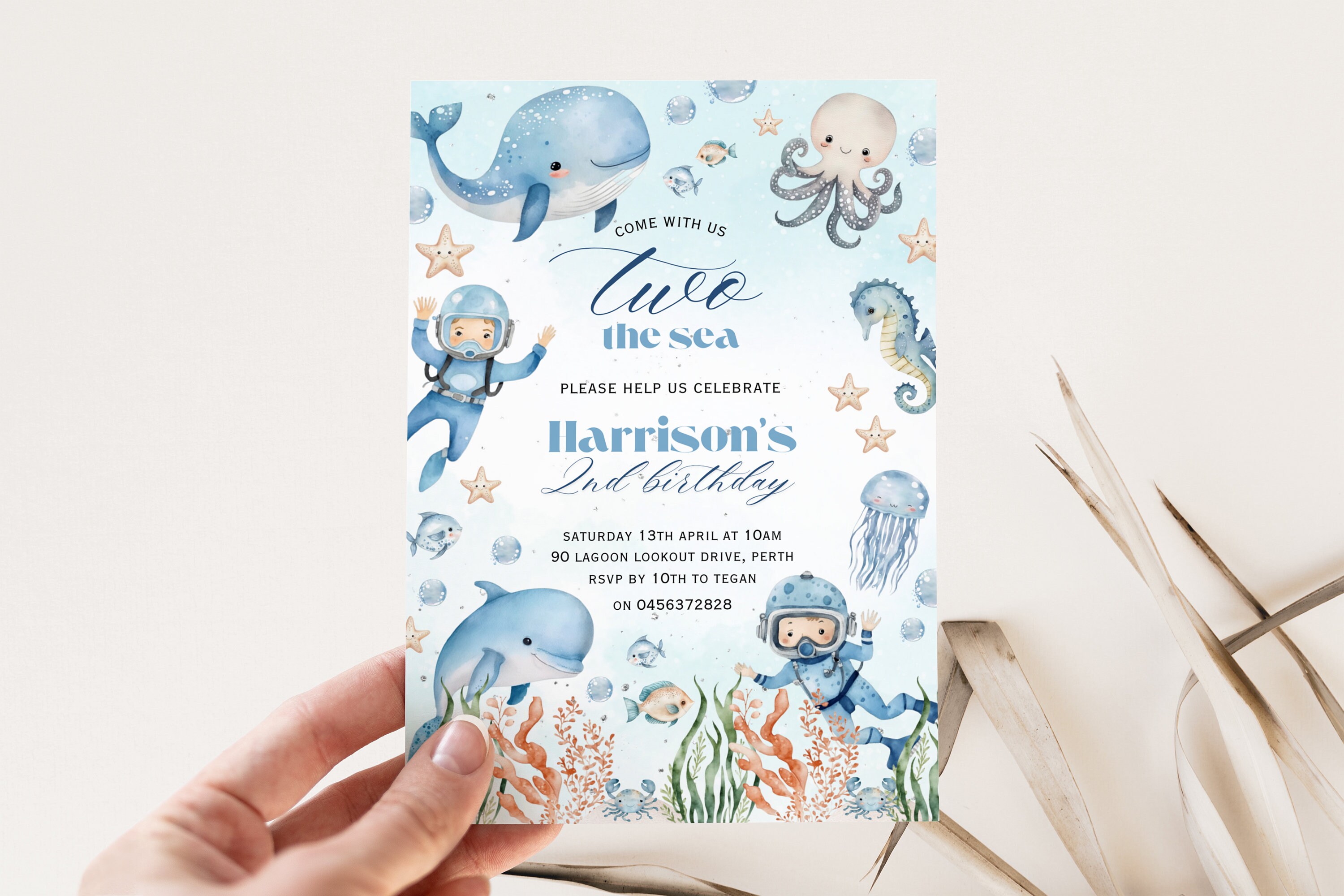 Editable Under the Sea Birthday Invitation, Two the Sea Boys Birthday ...