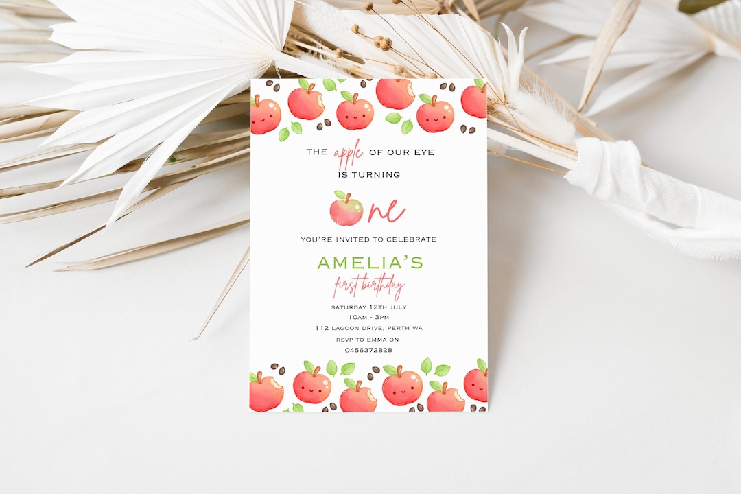 Editable the Apple of Our Eye First Birthday Invitation, Cute Apples ...