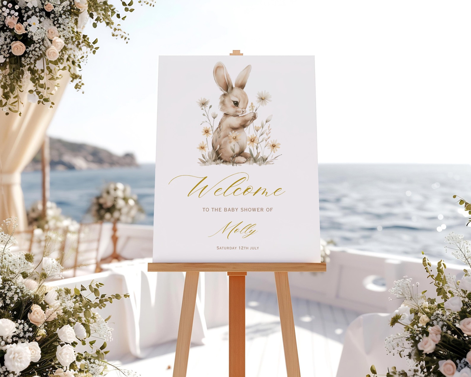 Bunny and Wildflower Baby Shower Welcome Board, Bunny Welcome Sign ...