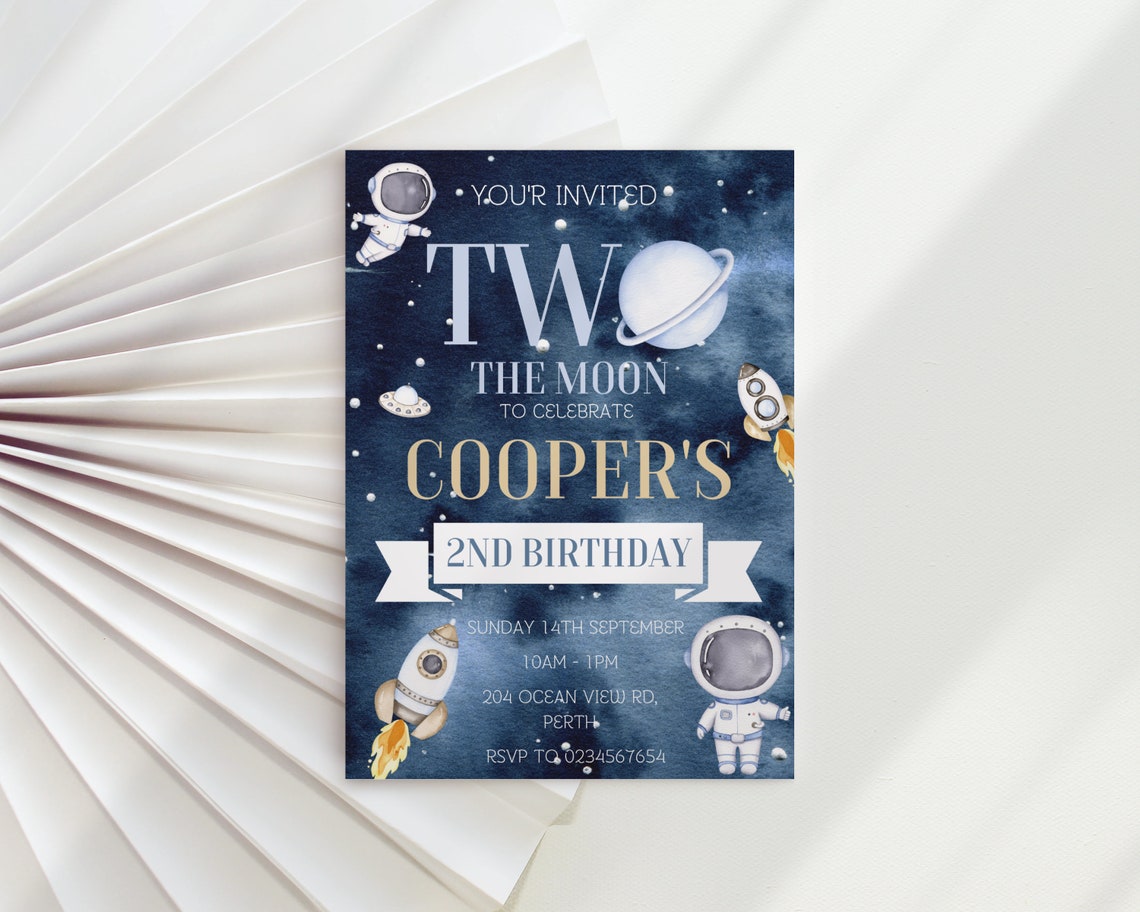 Editable Two the Moon Invitation Out of Space Invitation Astronaut ...