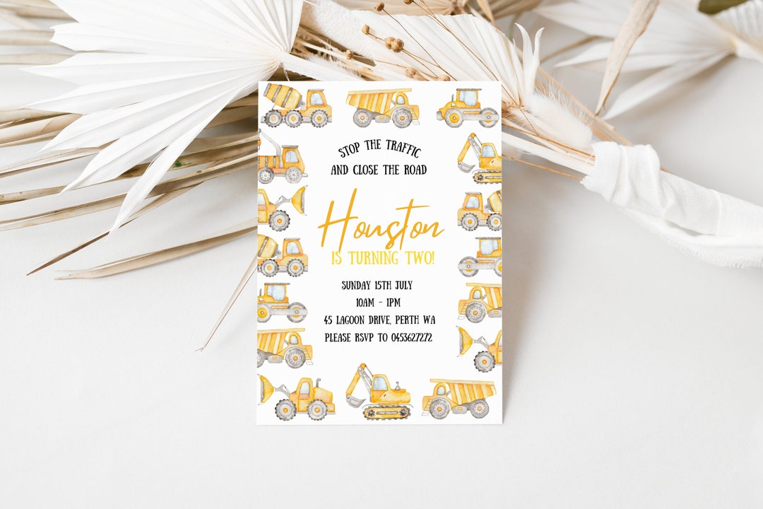 Editable Boys Construction Party Invitation 1st Birthday Party Invite ...