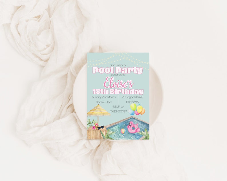 Editable Pool Party Birthday Invitation Splash Splash Invitation Girls ...