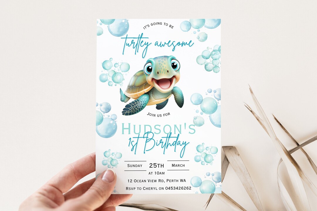 Editable Turtley Awesome Invitation, Turtle Birthday Invitation, Boys ...
