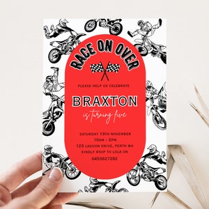 Dirt Bike Racing Birthday Invitation, Motorbike Racer Party Invite ...