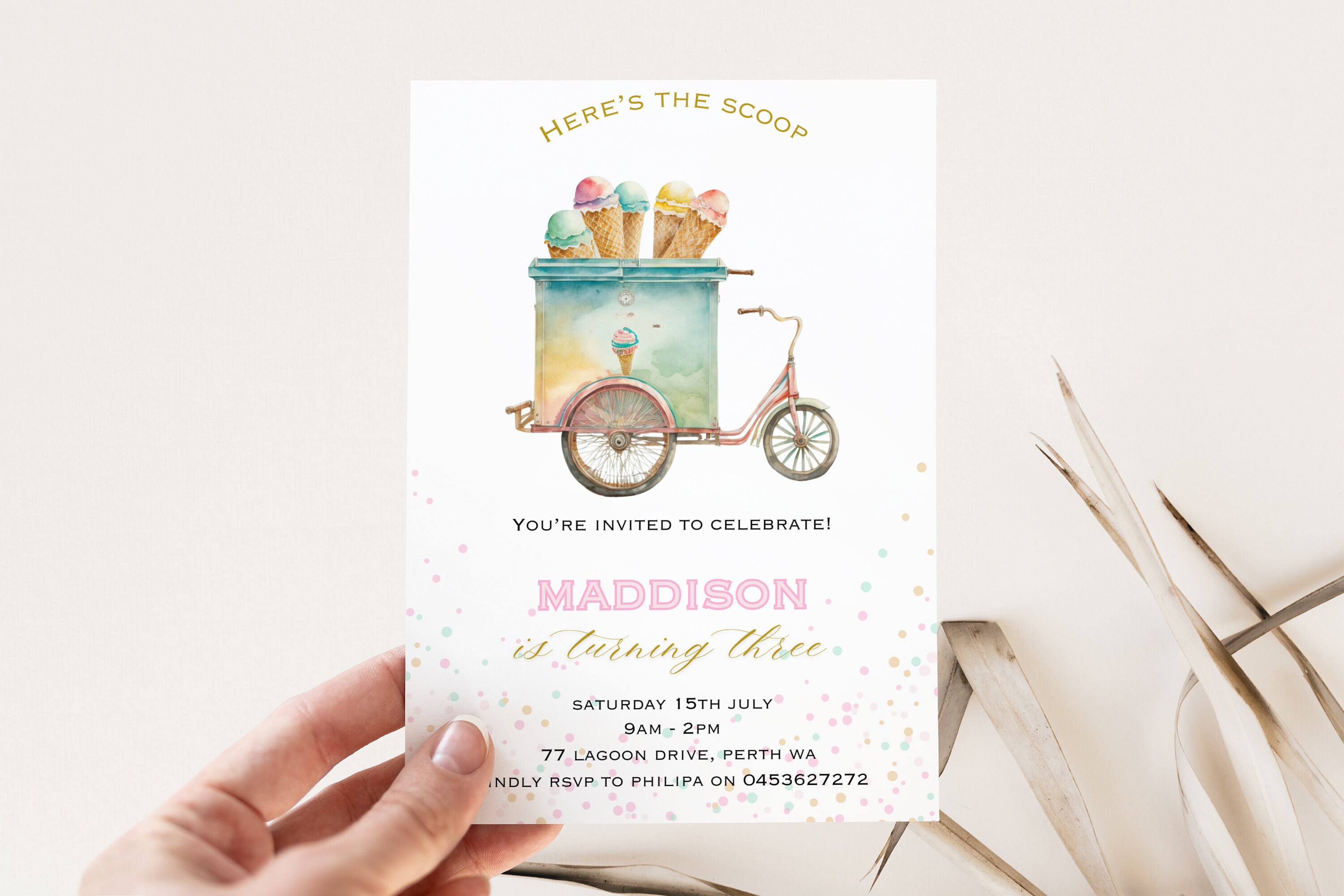 Editable Icecream and Sprinkles Birthday Party Invitation, Ice Cream ...