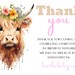 Editable Highland Cow Thank You Card, Birthday Thank You Card Printable ...