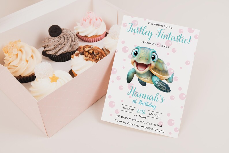 Turtle Birthday Invitation, Turtley Fintastic Invite, Girl's First ...