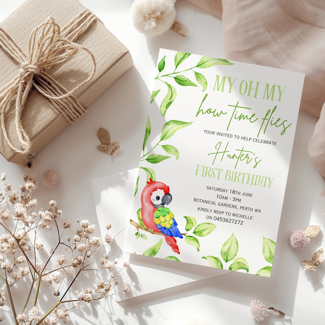 Editable Parrot Birthday Party Invitation, Pretty Birds Invite, My Oh ...