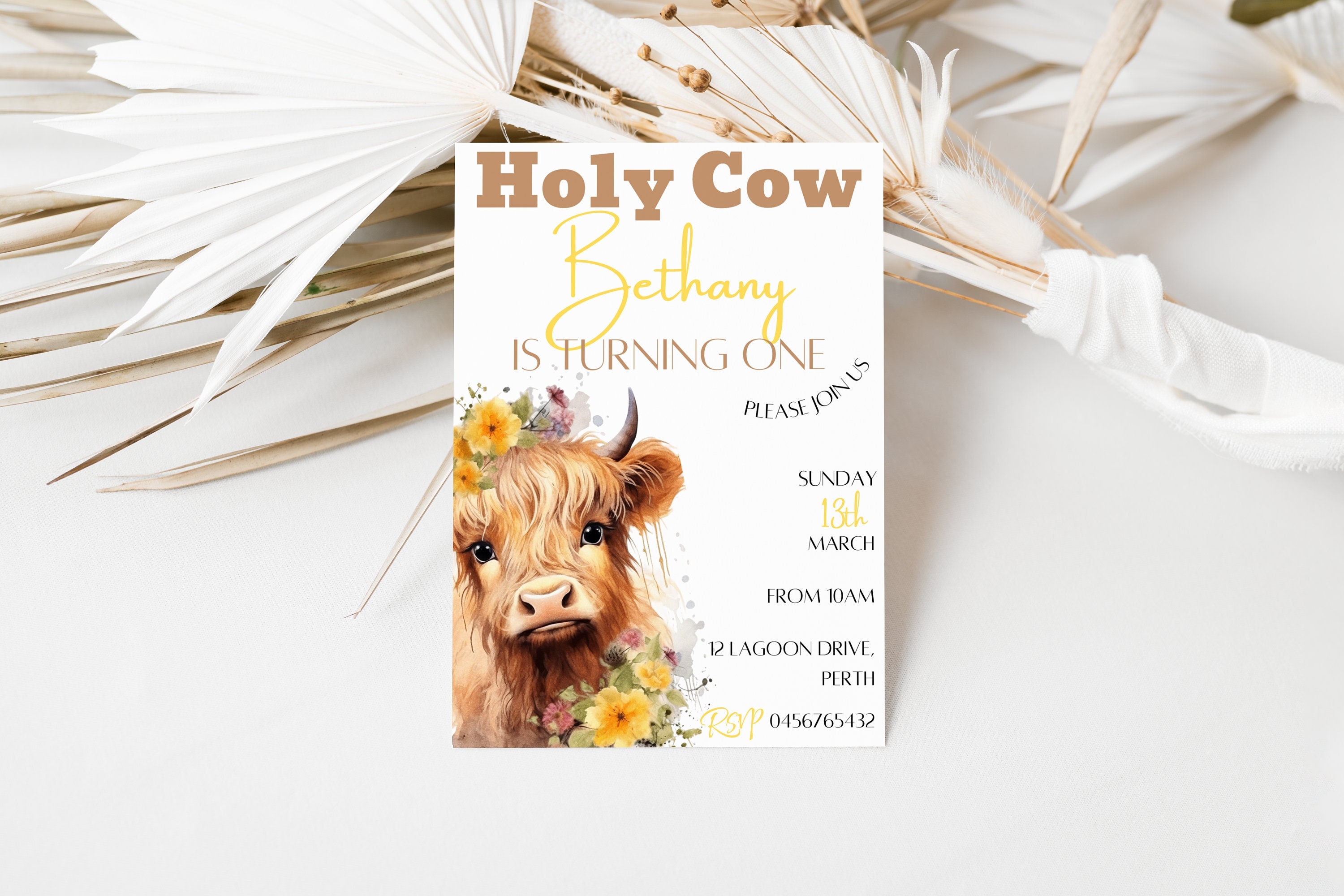 Editable Highland Cow Birthday Invitation Holy Cow Invitation Girls ...