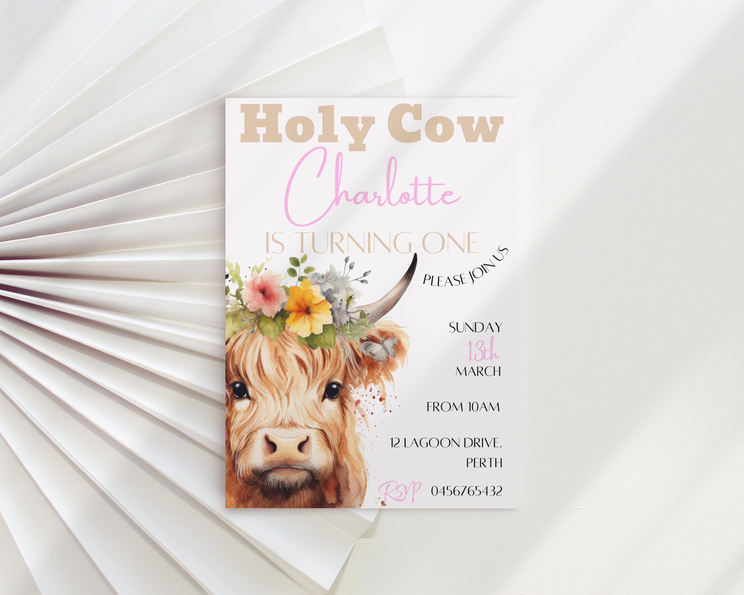 Editable Highland Cow Birthday Invitation Holy Cow Invitation Girls ...