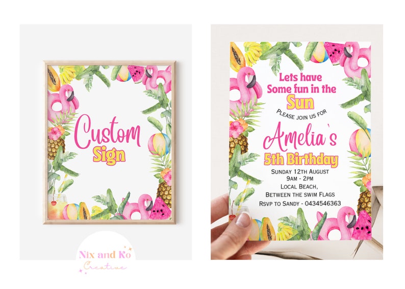 Editable Pool Party Bundle Tropical Party Bundle Flamingo Birthday ...