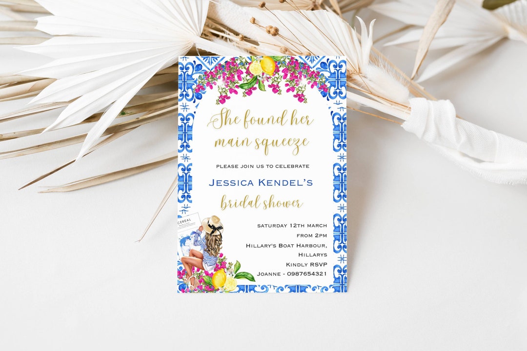 Editable She Found Her Main Squeeze Lemon Positano Tile Bridal Shower ...