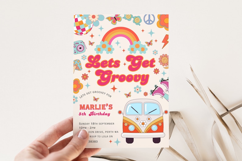 Lets Get Groovy Birthday Party Invitation, Two Groovy Party Invite ...