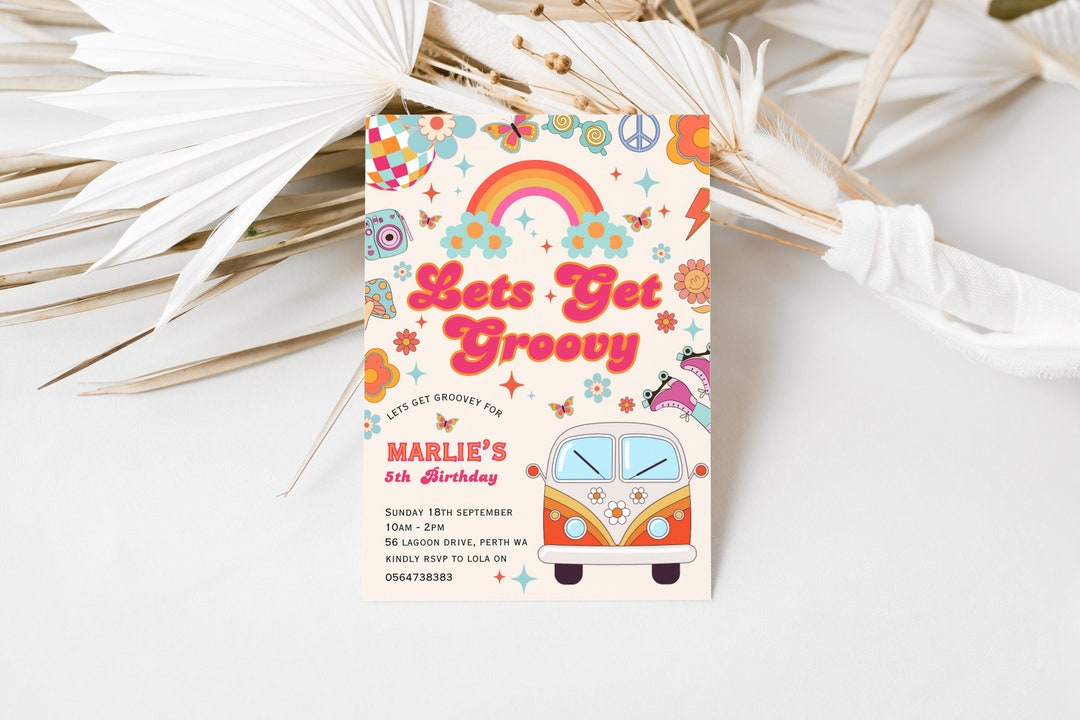 Editable Lets Get Groovy Birthday Party Invitation, Two Groovy Party ...