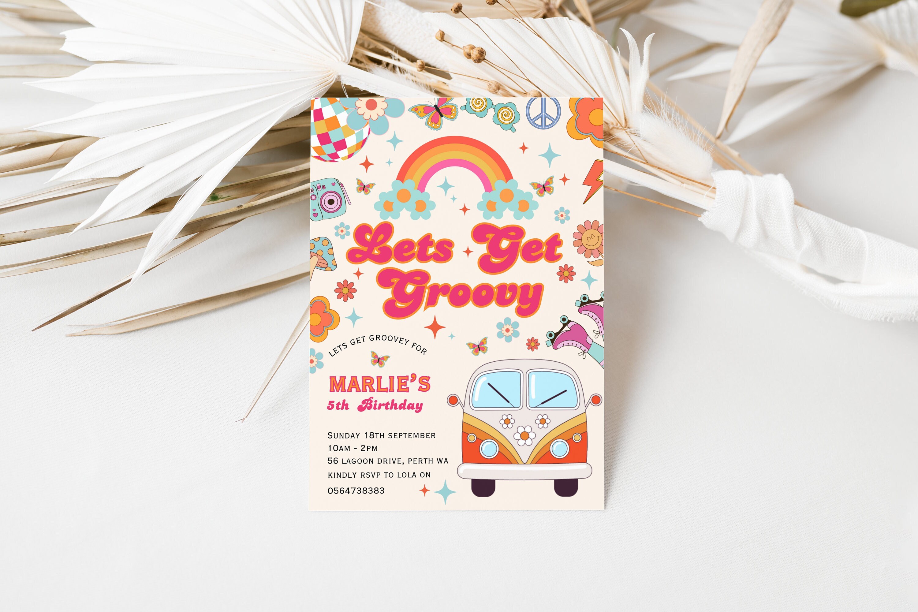 Editable Lets Get Groovy Birthday Party Invitation, Two Groovy Party ...
