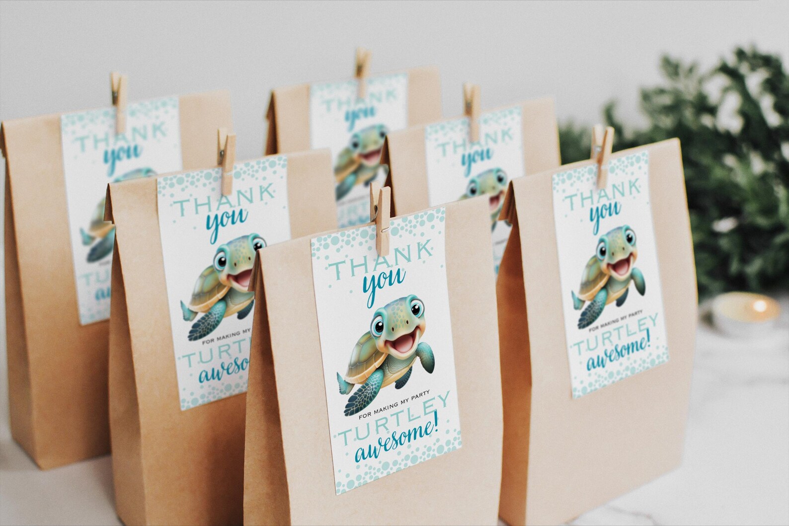 Turtle Thank You Gift Tag, Turtley Awesome Birthday Party Gift Tag ...