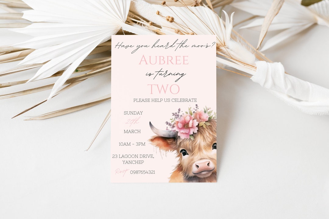 Editable Highland Cow Birthday Invitation Holy Cow Invitation Girls ...