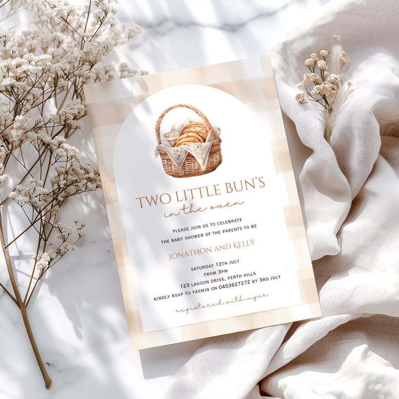 Sourdough Bread Invitation, Two Bun's in the Oven Invite, Baked With ...