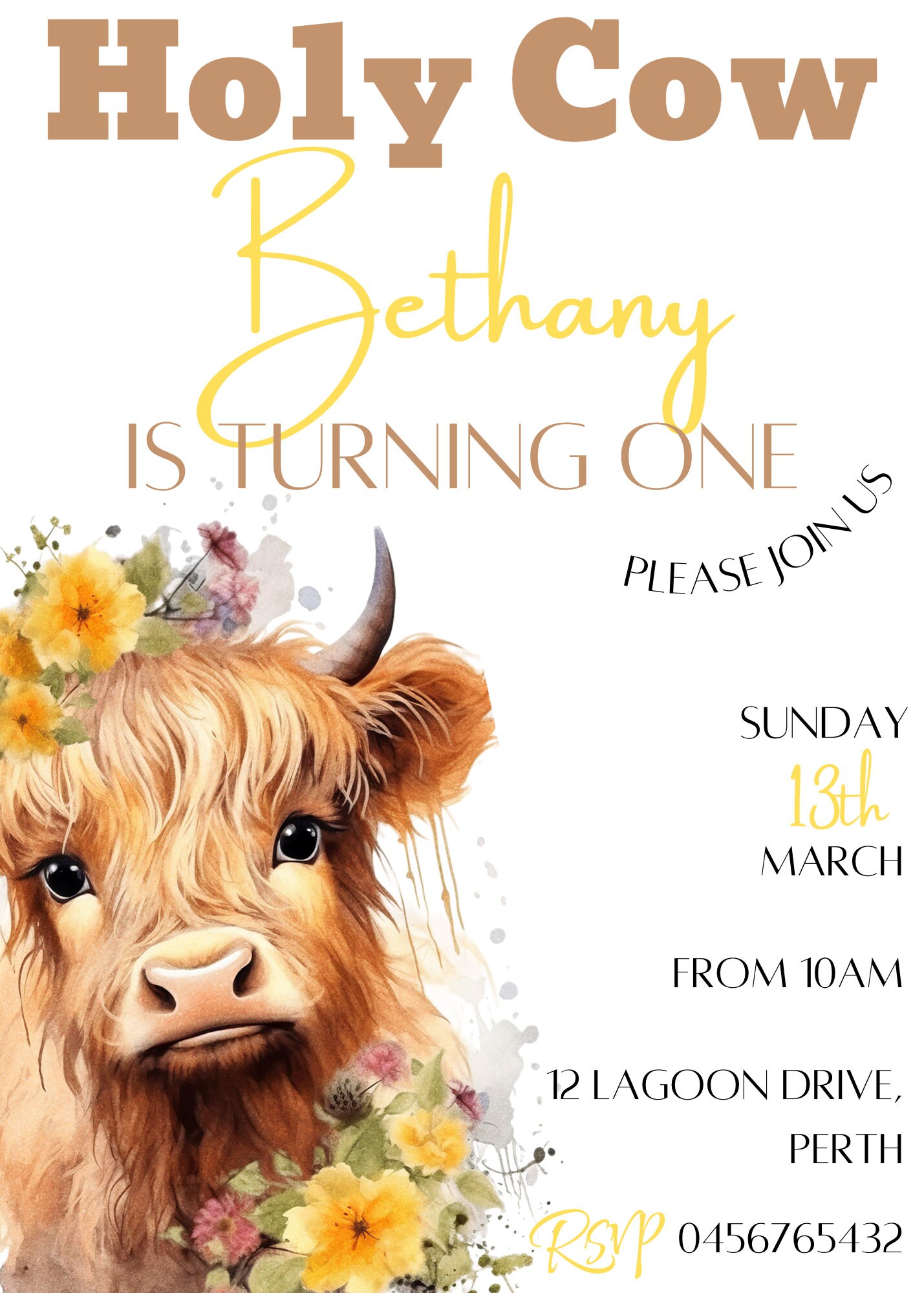 Editable Highland Cow Birthday Invitation Holy Cow Invitation Girls ...