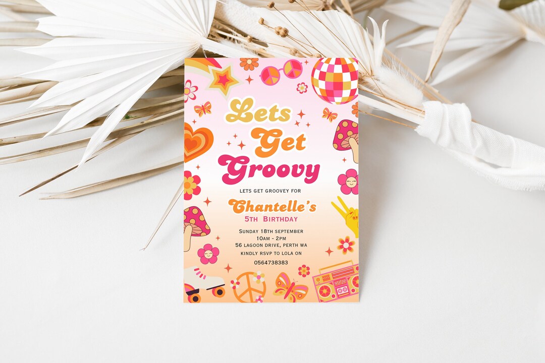 Editable Lets Get Groovy Birthday Party Invitation, Two Groovy Party ...