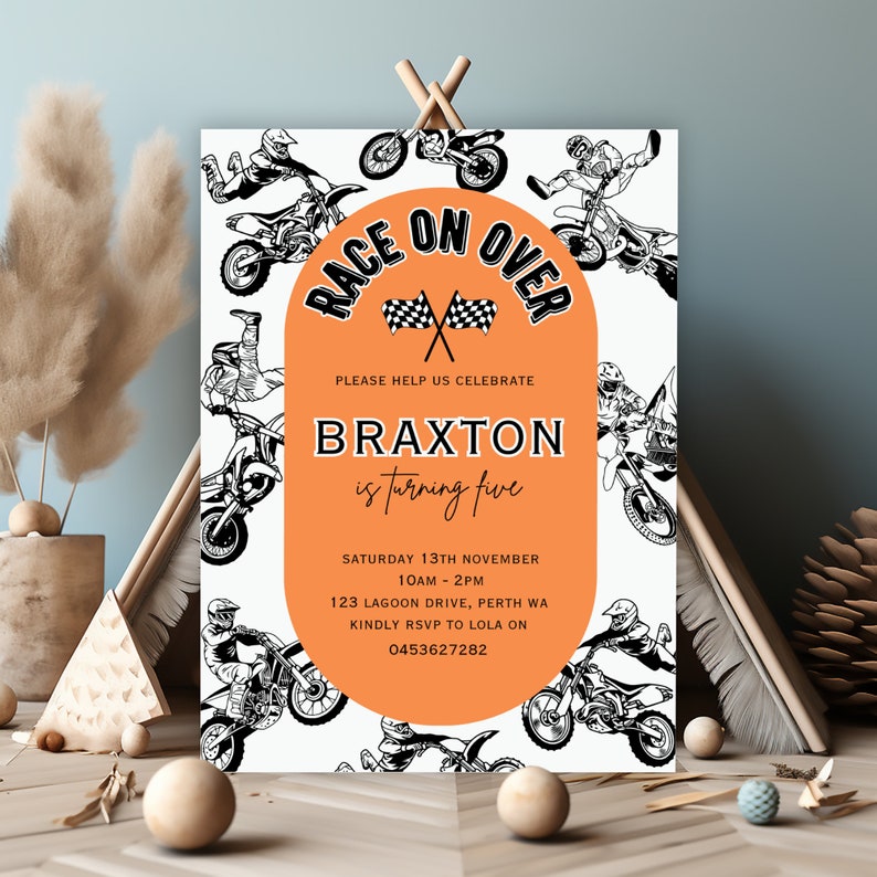 Dirt Bike Racing Birthday Invitation, Motorbike Racer Party Invite ...