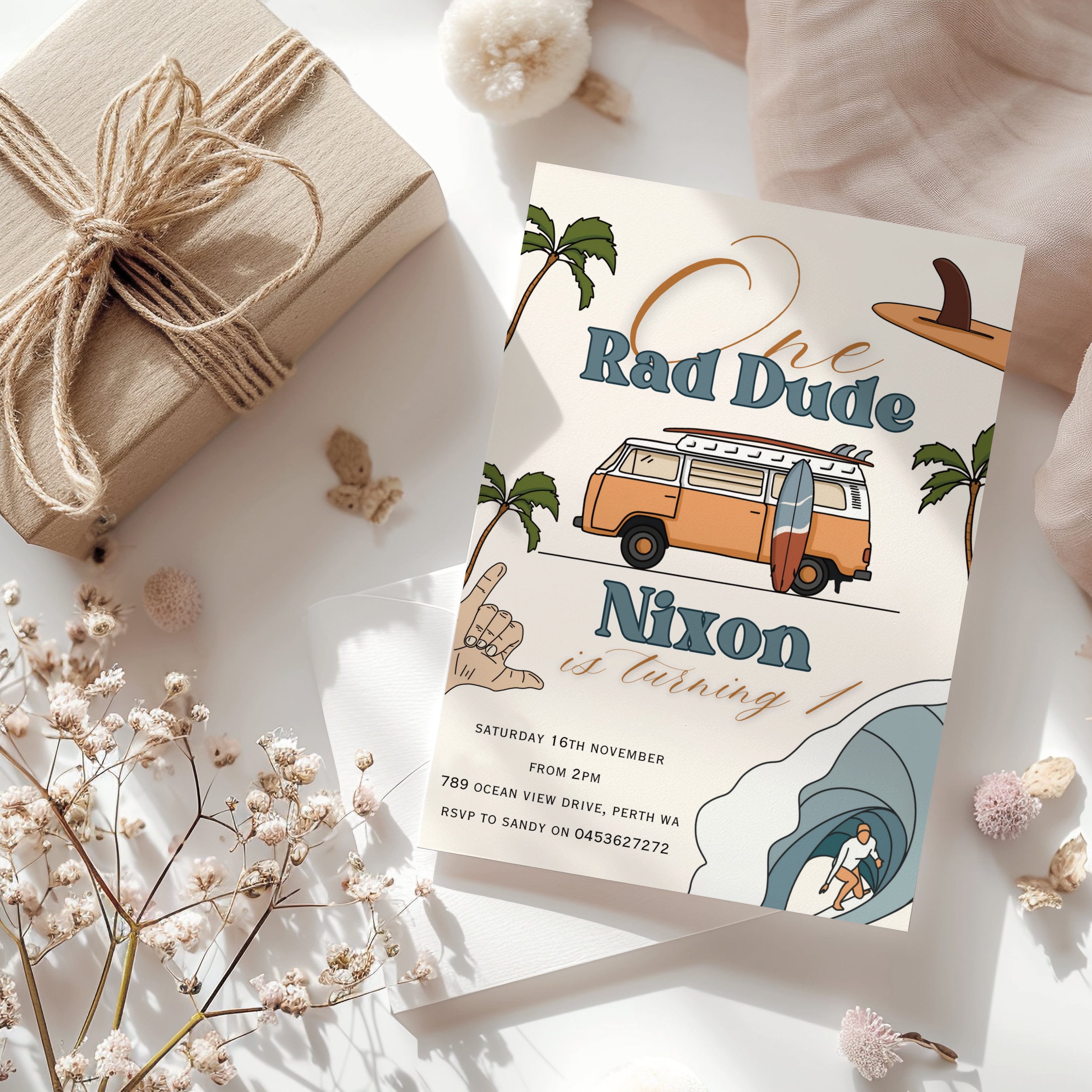 Editable One Rad Dude Birthday Invitation, the Big One Invite, Little ...