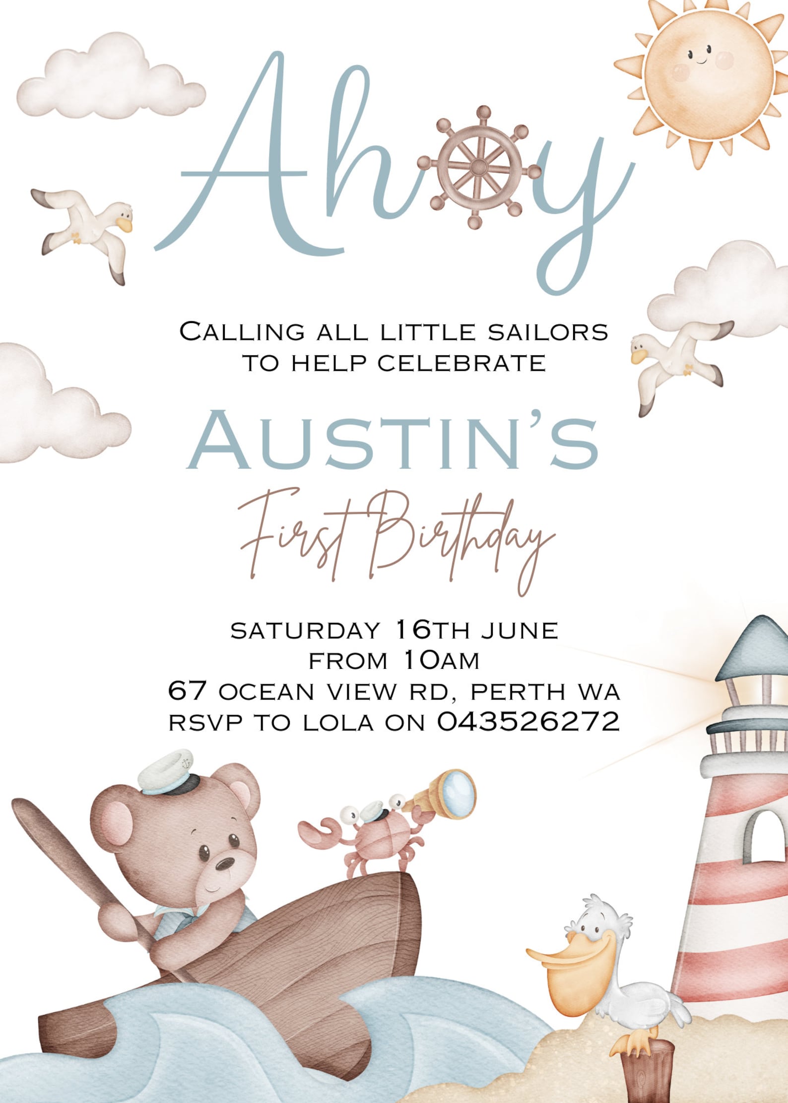 Editable Sailor's Birthday Party Invitation, Little Sailor Invite, Ahoy ...