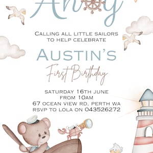 Editable Sailor's Birthday Party Invitation, Little Sailor Invite, Ahoy ...