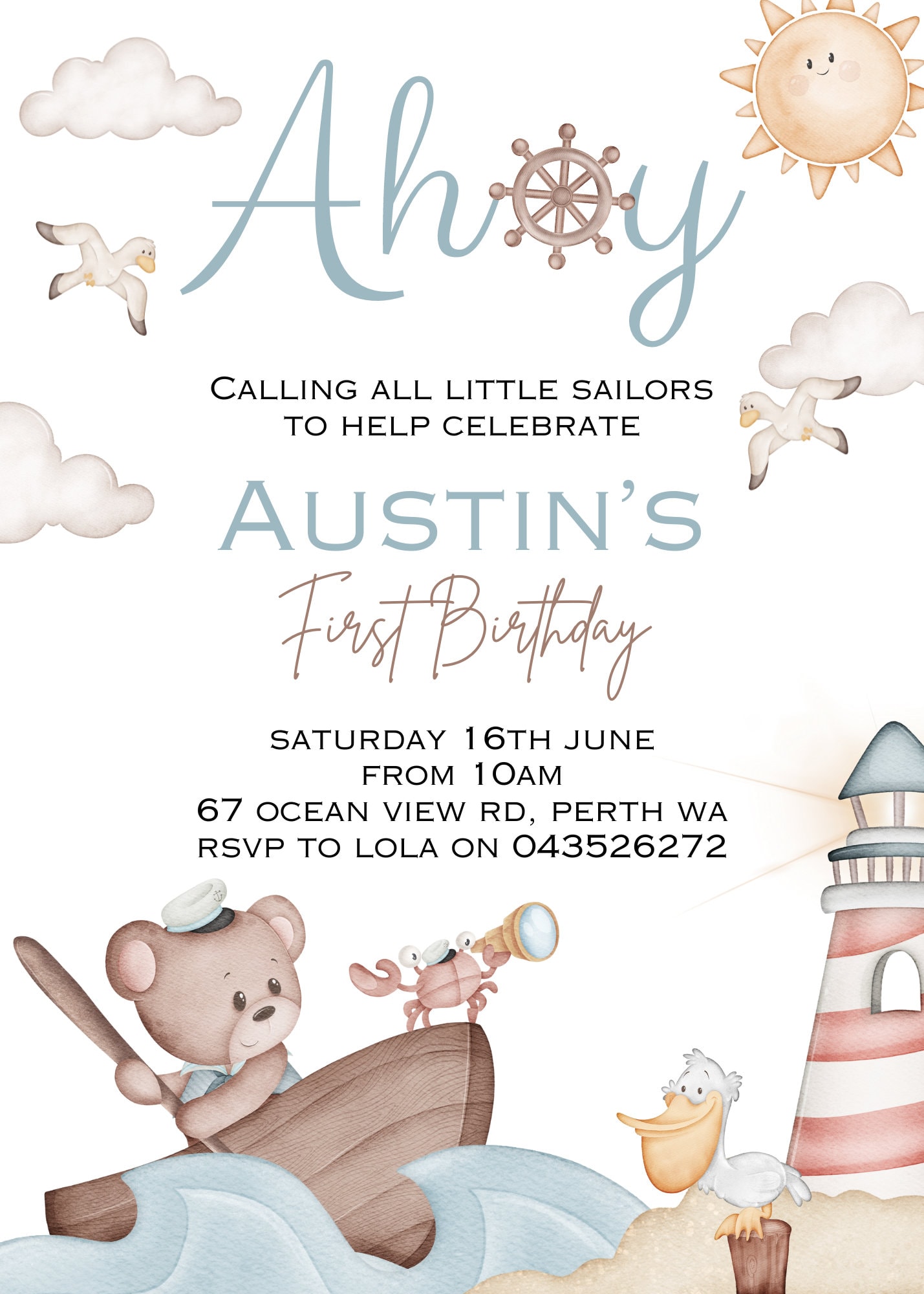 Editable Sailor's Birthday Party Invitation, Little Sailor Invite, Ahoy ...