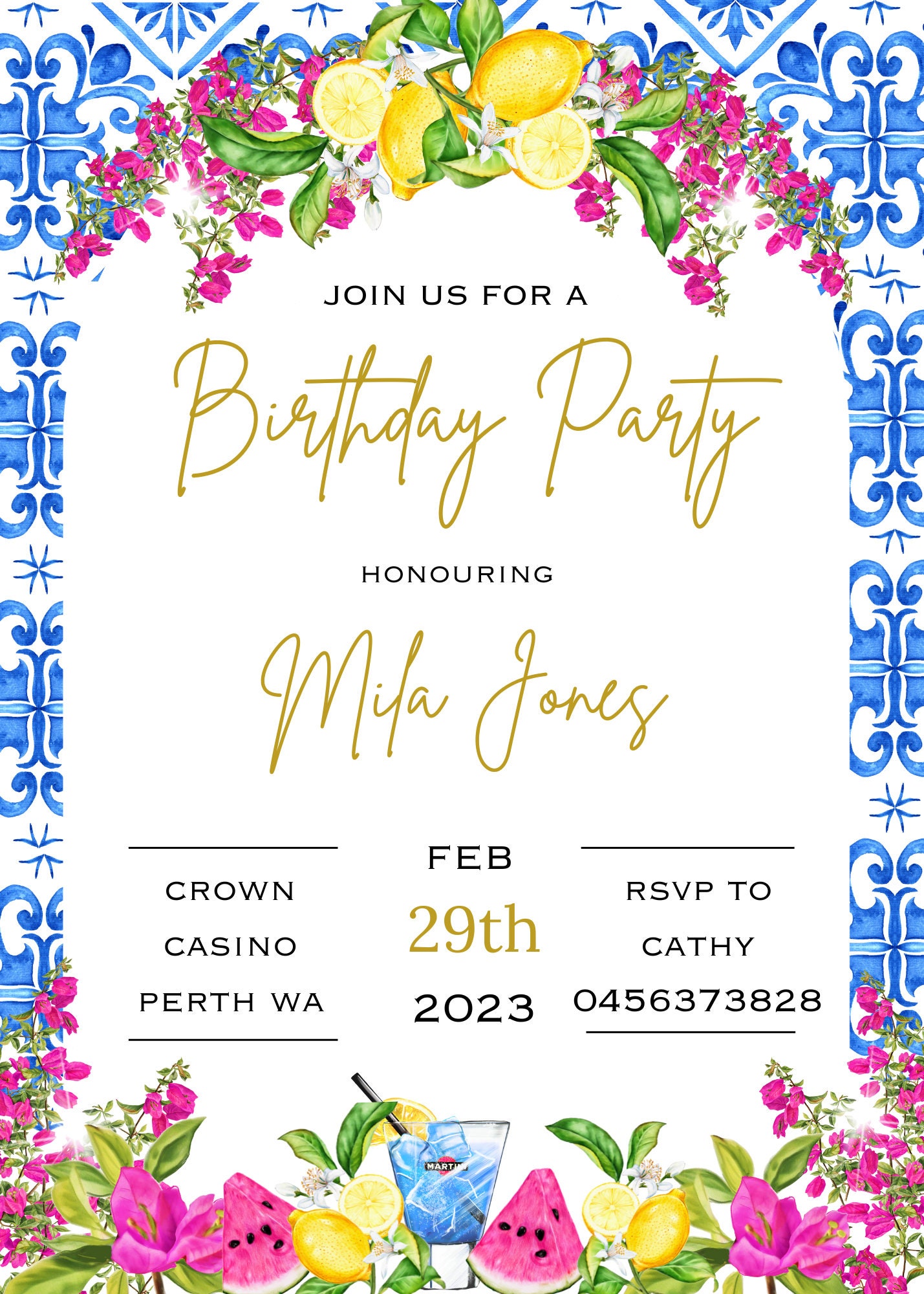 Editable Amalfi Coast Invitation Birthday Party Invite Girls Birthday ...