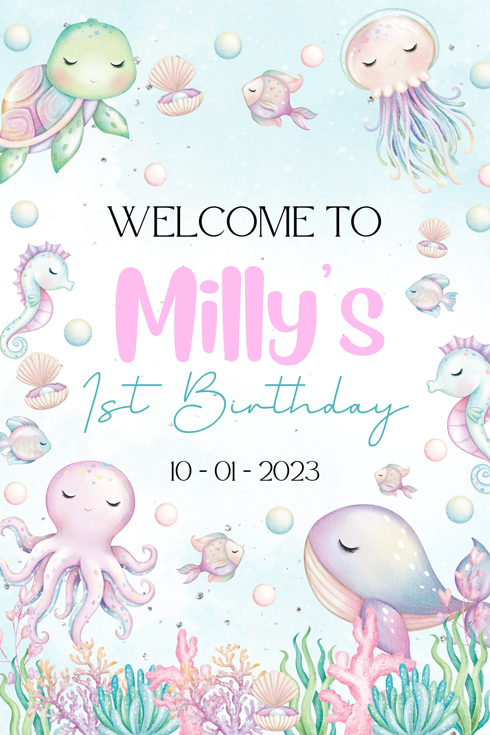Editable Under the Sea Girls Birthday Party Welcome Sign, Oneder the ...