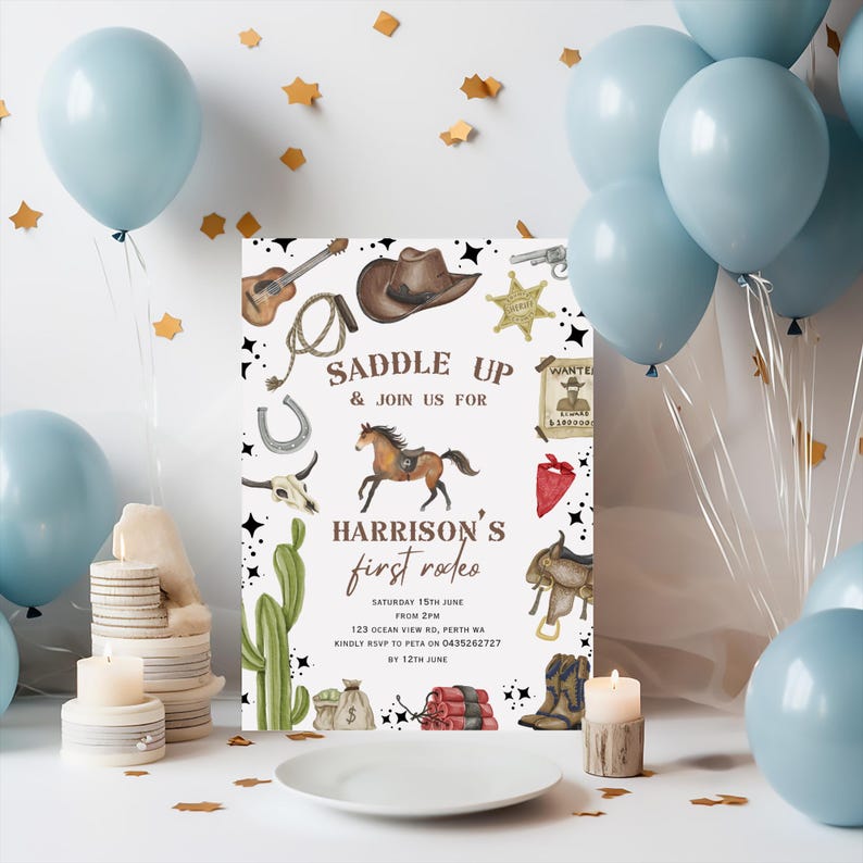 Cowboy Birthday Invitation, Boys Country and Western First Birthday ...