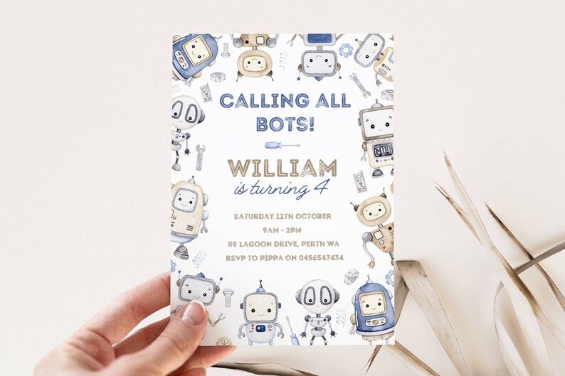 Editable Robot Birthday Party Invitation, Boys Robot Party, Calling All ...