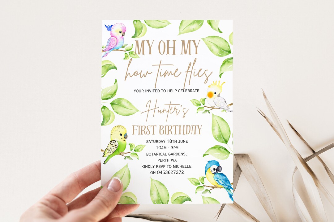 Editable Cockatoo Birthday Party Invitation, Pretty Birds Invite, My Oh ...