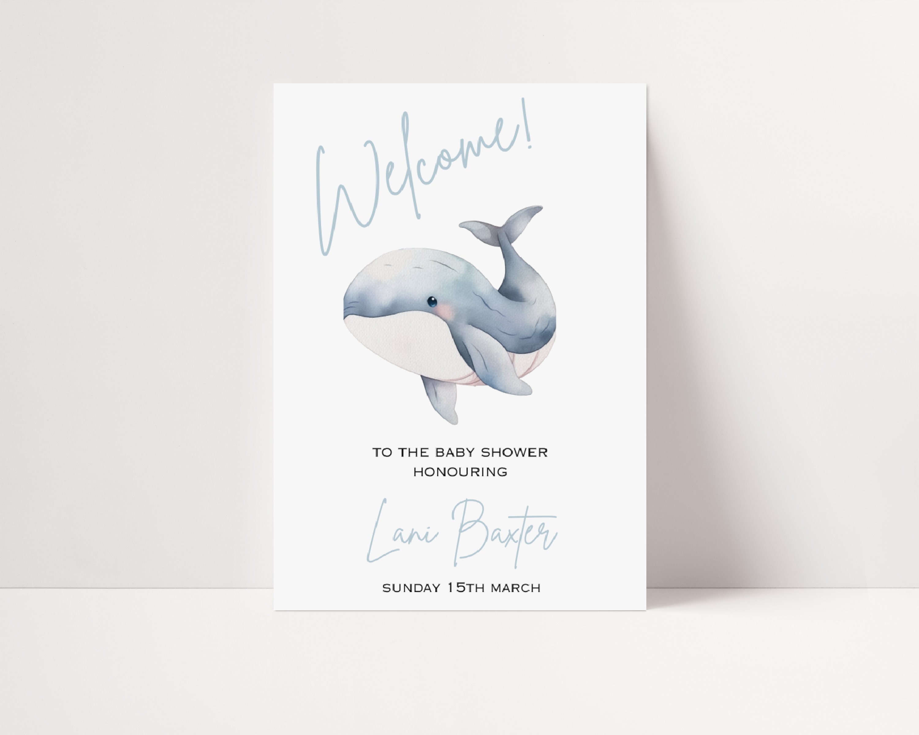 Editable Whale Baby Shower Welcome Board, Cute Whale Welcome Sign, Baby ...