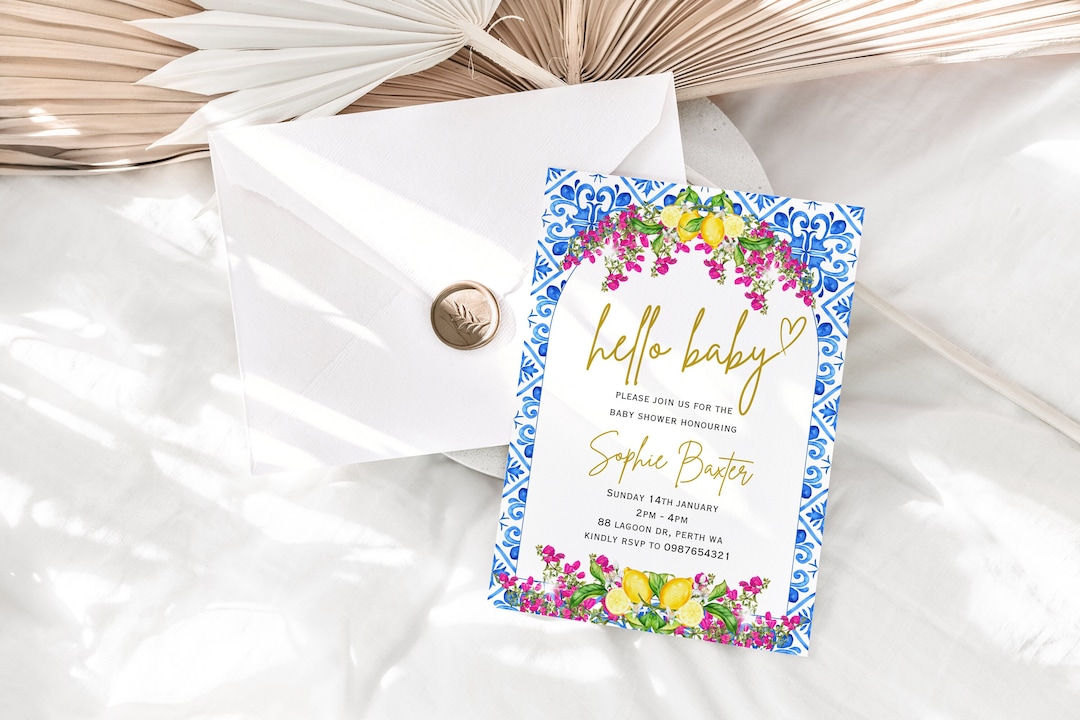 Hello Baby Invitation, Baby Shower Invitation, Oh Baby Invite, Blue ...