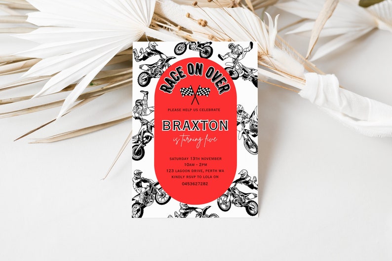 Dirt Bike Racing Birthday Invitation, Motorbike Racer Party Invite ...