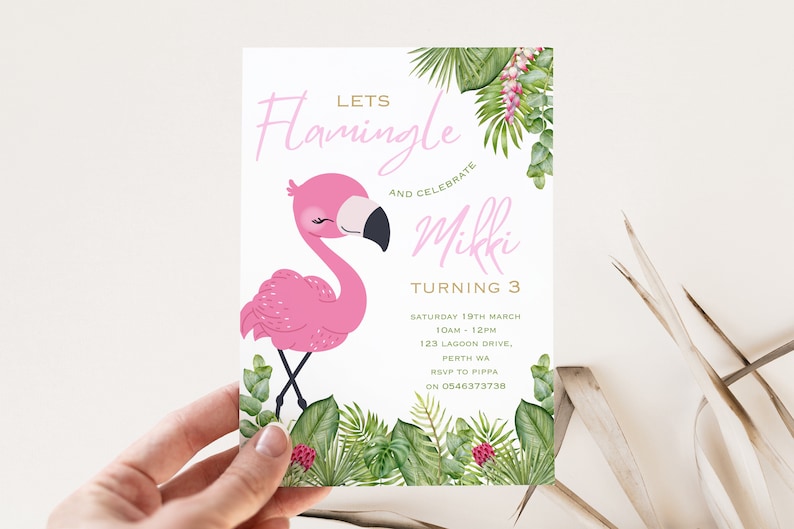 Lets Flamingle Birthday Invitation, Pink Flamingo Party Invitation ...