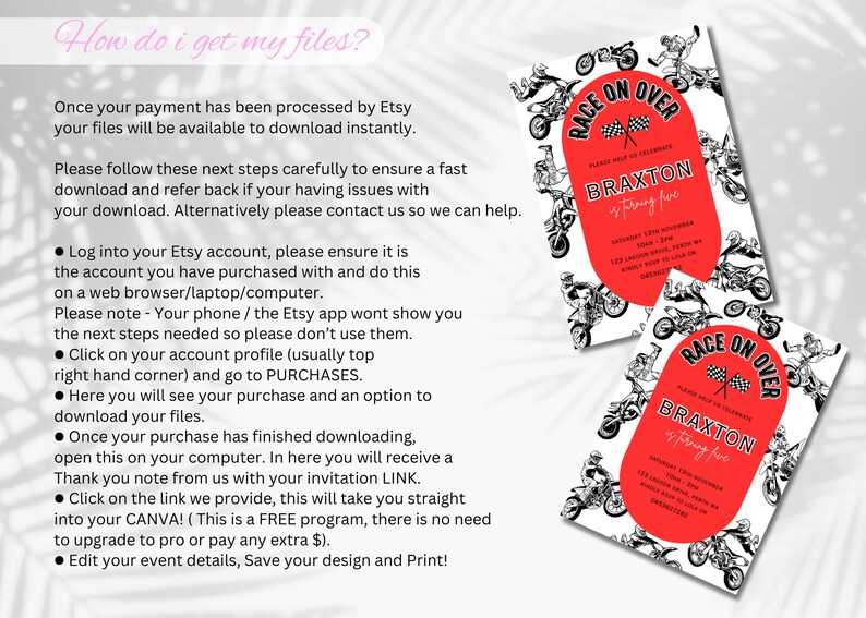 Dirt Bike Racing Birthday Invitation, Motorbike Racer Party Invite ...