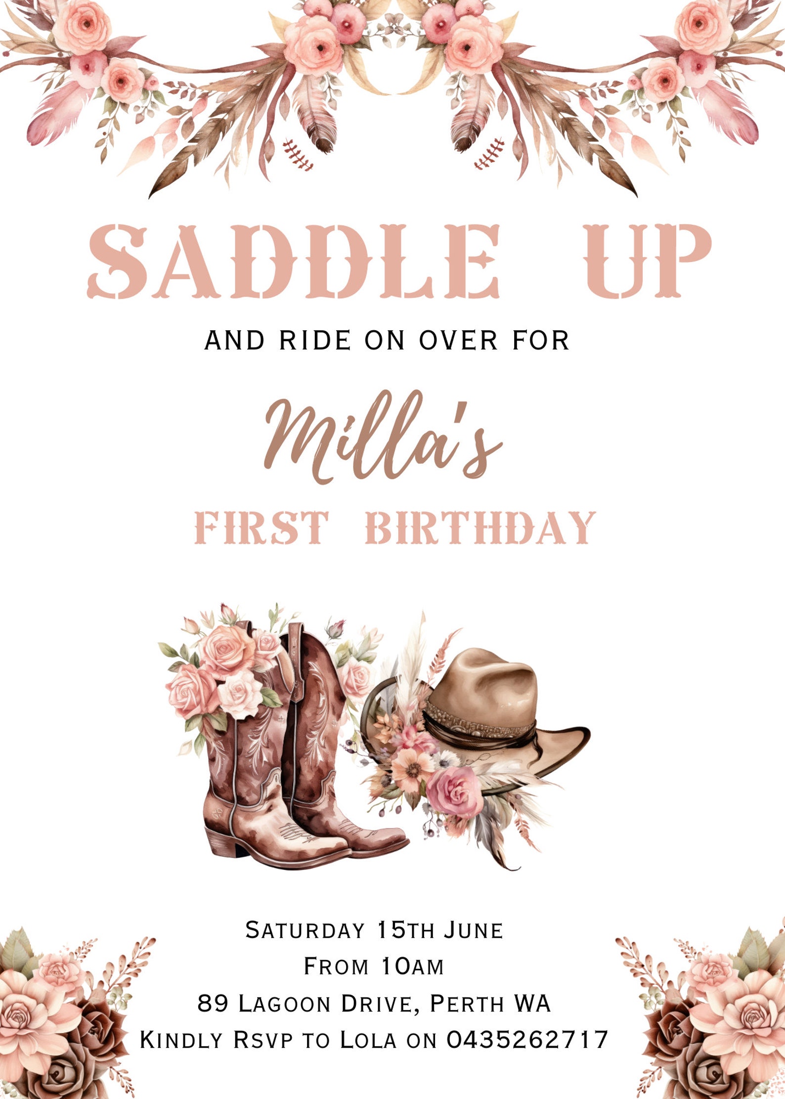 Editable Saddle up Girls Birthday Party Invitation, Little Cowgirl ...